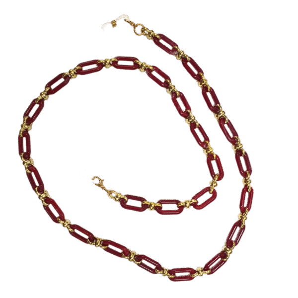 Red Plastic Glasses Chain with Golden Spacers – Eye-Catching Elegance - bolivareyewear
