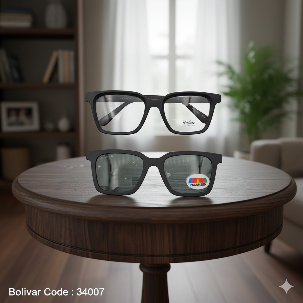 Stylish BOLIVAR Rafale Eyeglasses with Clip-on Sunglasses – SO TRC-25 Square Full Rim Frame for ...